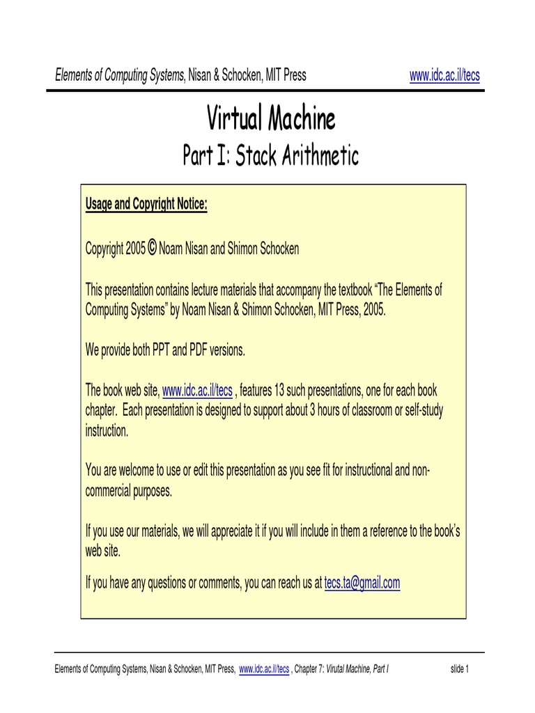 Virtual Machine: Part I: Stack Arithmetic | PDF | Java Virtual Machine ...