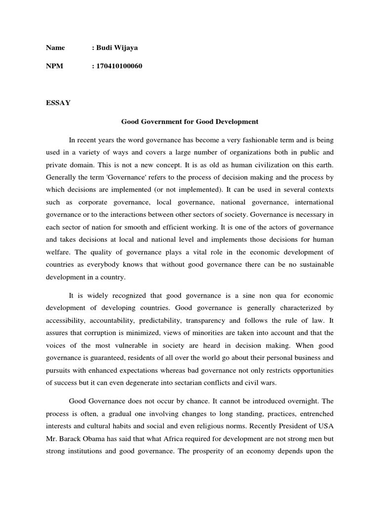 Essay Good Government | PDF | Good Governance | Governance