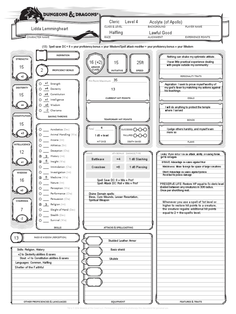 Character Sheet - Lidda | PDF | Fantasy Role Playing Games | Role ...