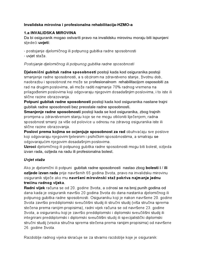 Invalidska Mirovina I Profesionalna Rehabilitacija | PDF