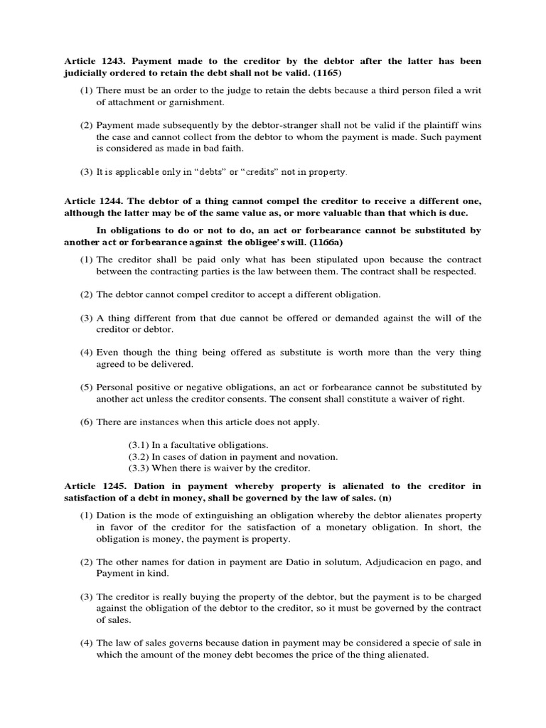 Article 1243-1253 | PDF | Legal Tender | Payments