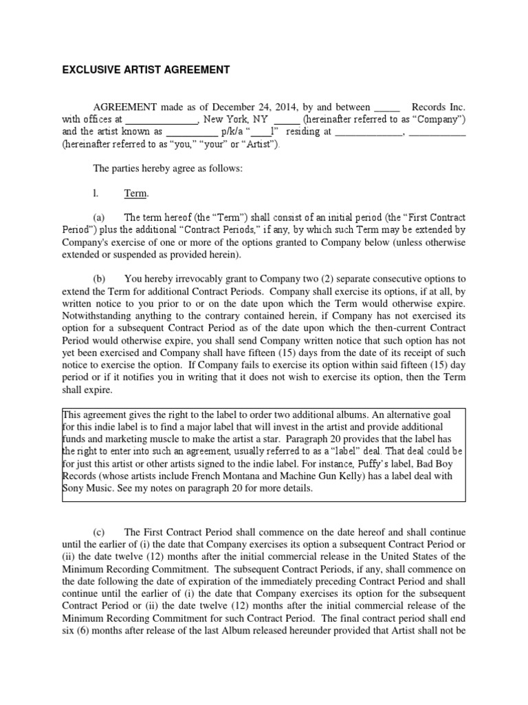 Exclusive Artist Agreement | PDF | Royalty Payment | Record Label