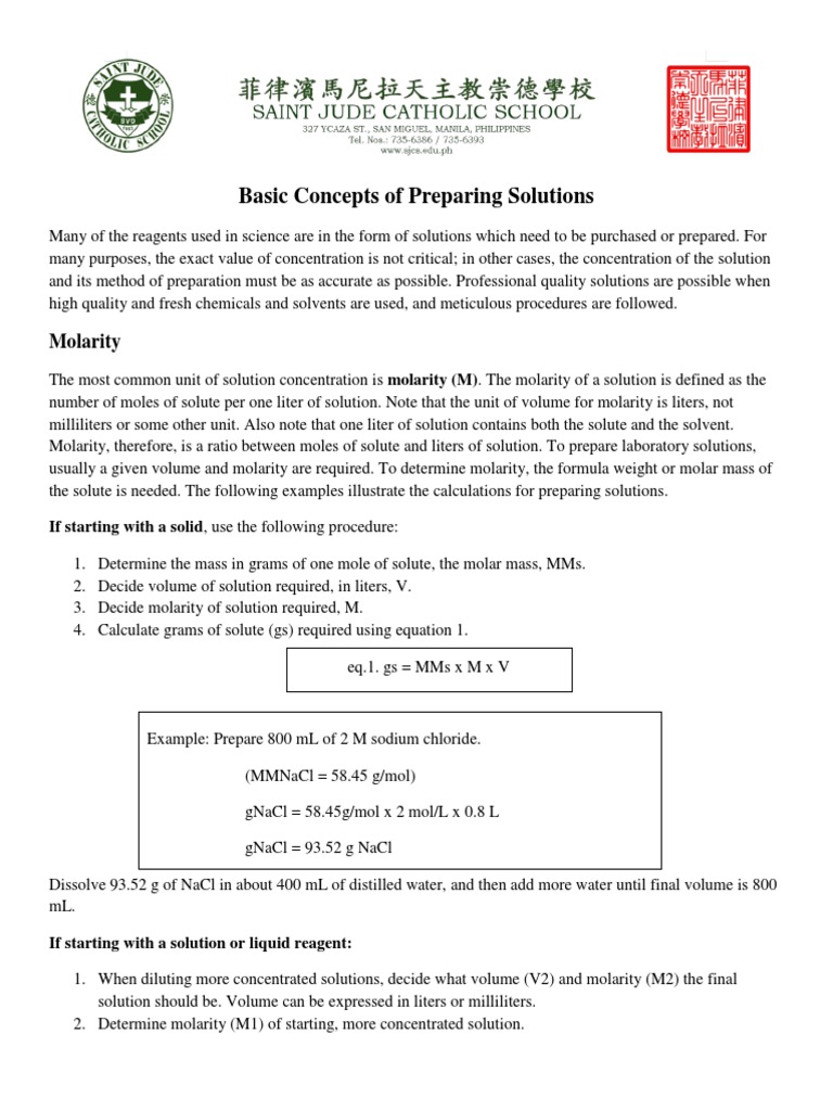 Preparing Solutions: Molarity & Percent | PDF | Molar Concentration | Mole (Unit)