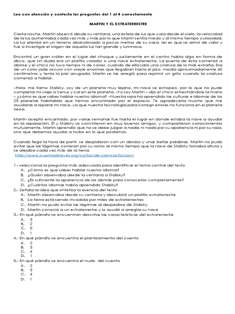 Actividad de Comprensión Lectora Cuentos de Ciencia Ficción Imprimir ...