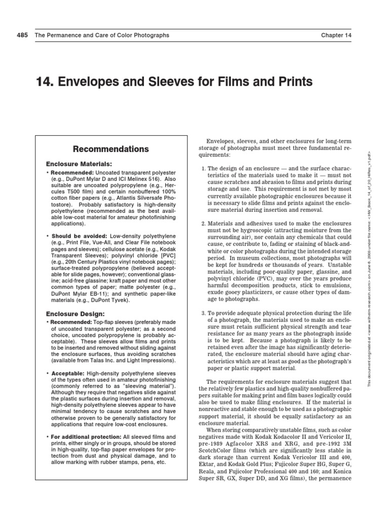 The Permanence and Care of Color Photographs | PDF | Photograph | Envelope