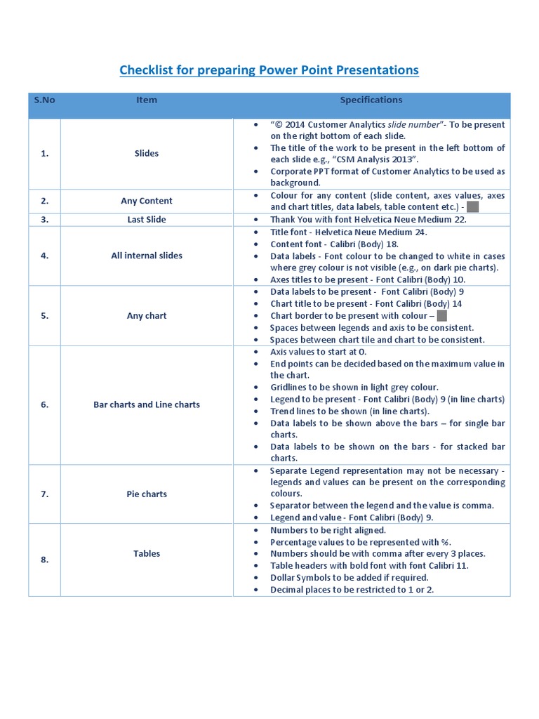 Checklist For Preparing Power Point Presentations: S.No Item ...