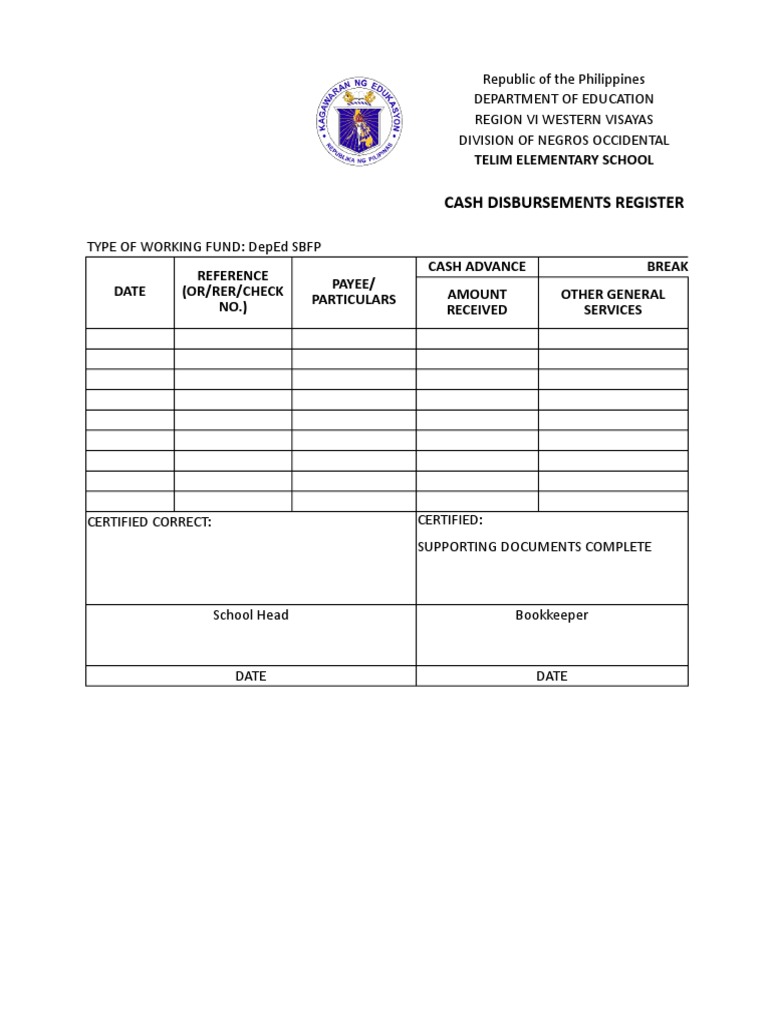 Cash Disbursement Register | PDF | Payments | Banking