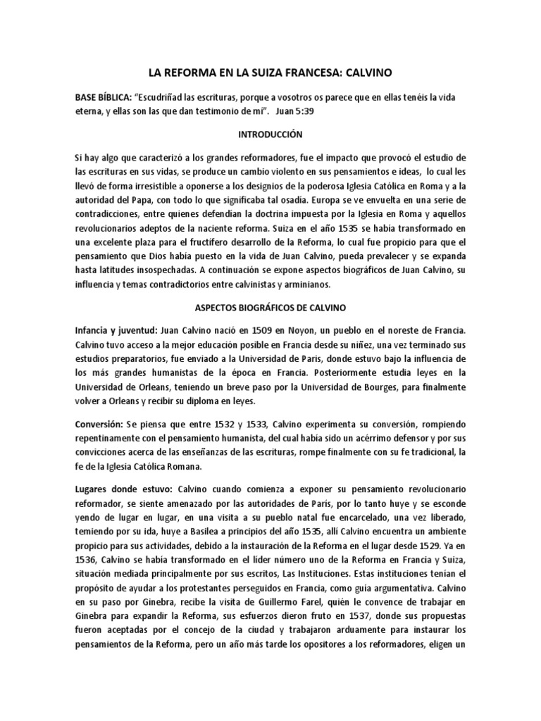Calvino y la Reforma en Suiza | PDF | John Calvin | Salvación