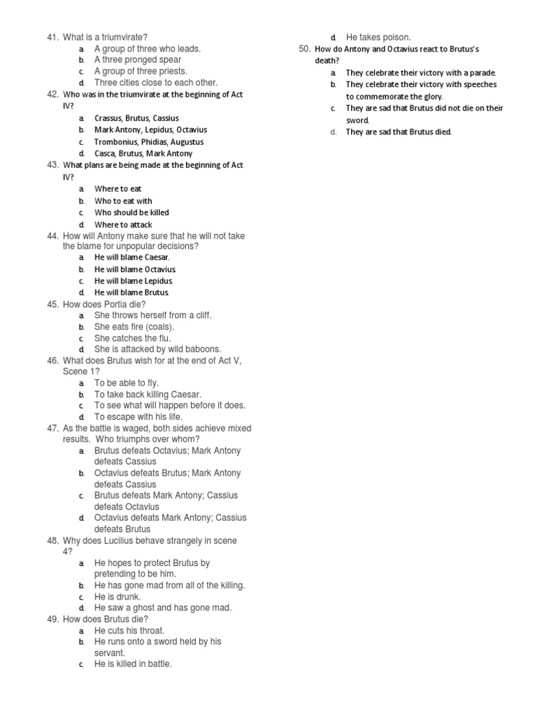 Julius Caesar Act IV-V Quiz | PDF | Marcus Junius Brutus The Younger ...