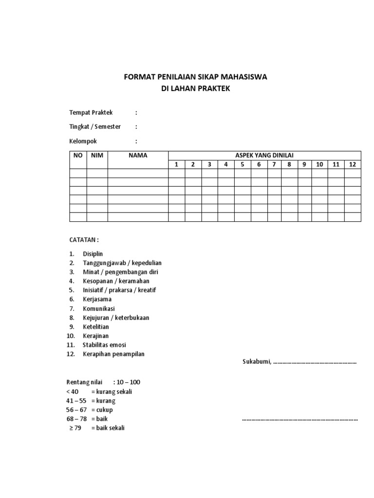 Format Penilaian Sikap Mahasiswa | PDF