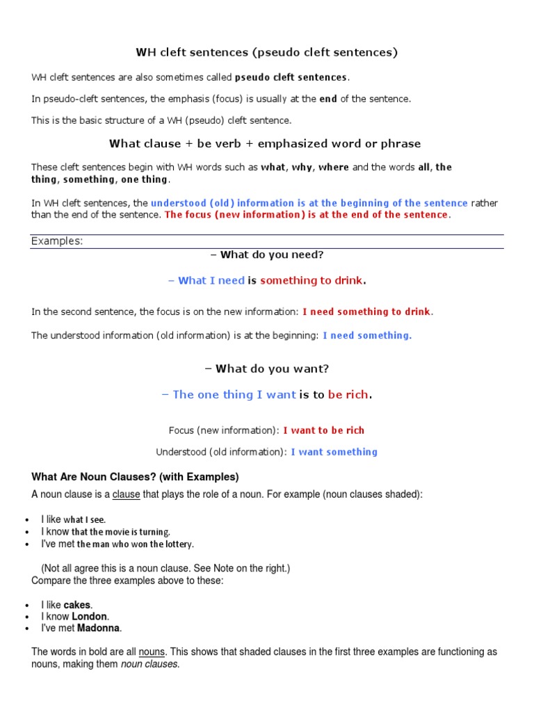 WH Cleft Sentences | PDF | Clause | Sentence (Linguistics)