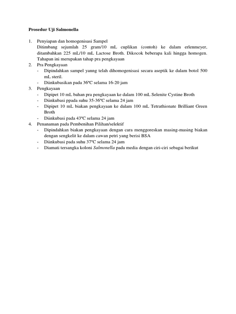 Prosedur Uji Salmonella | PDF