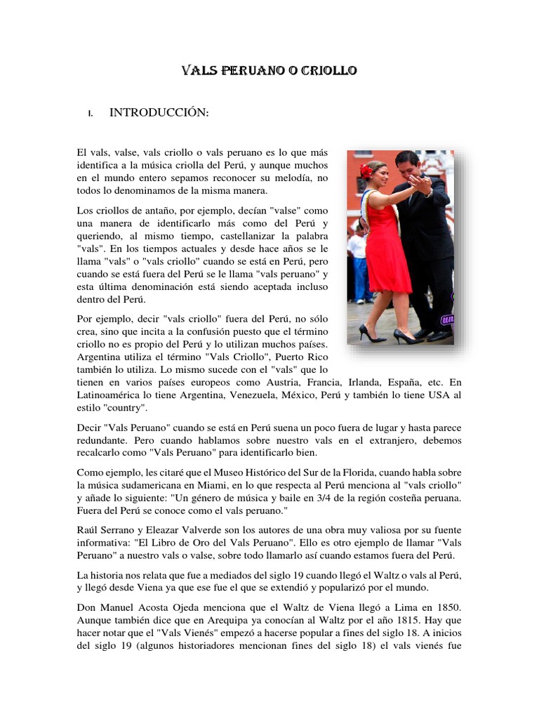Vals Peruano o Criollo | PDF | Valses | Las artes escénicas