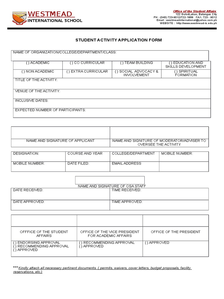 Student Activity Approval Form | PDF