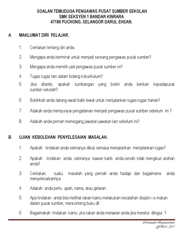 Soalan Temuduga Pss | PDF