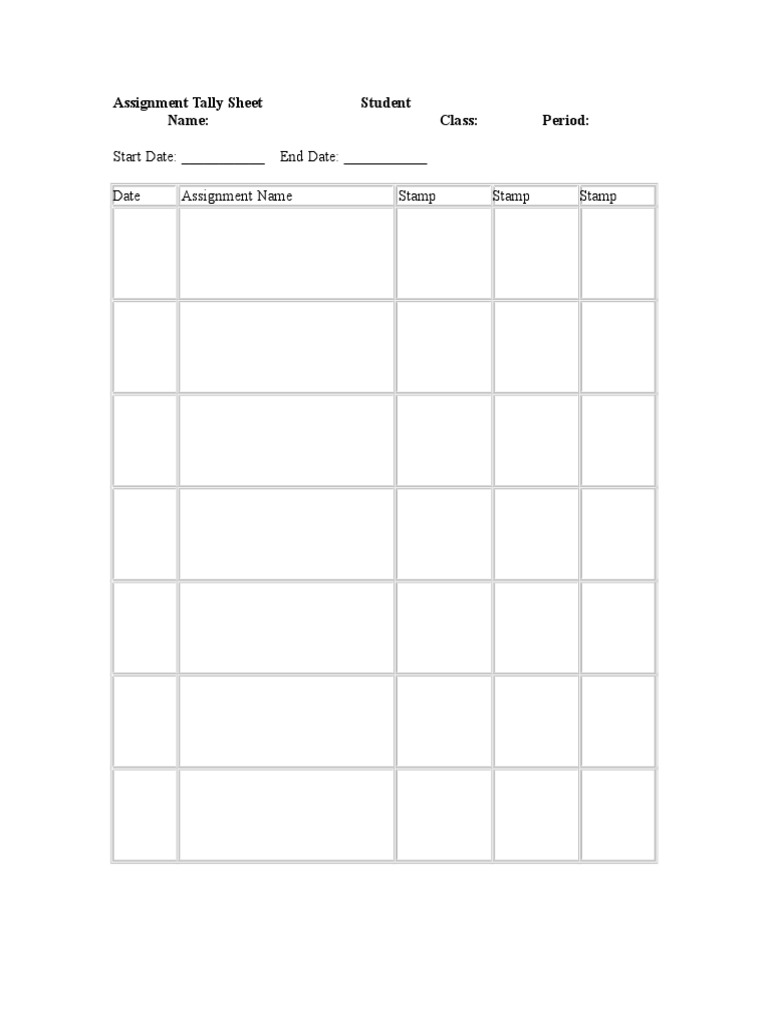 Assignment Tally Sheet | PDF