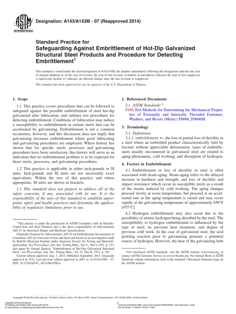 Astm A143 | PDF | Galvanization | Steel