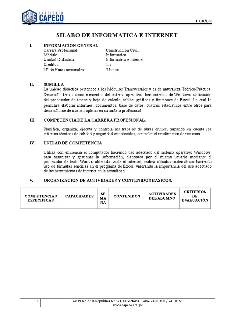 Silabo de Informatica e Internet | PDF | Archivo de computadora | Microsoft Windows