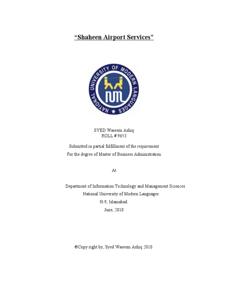 Shaheen Airport Service | PDF | Aviation | Swot Analysis