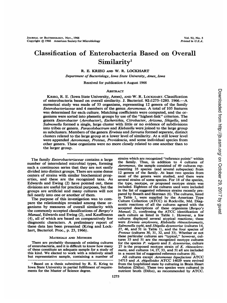 Classification of Enterobacteria Based Overall: Similarity1 | PDF ...