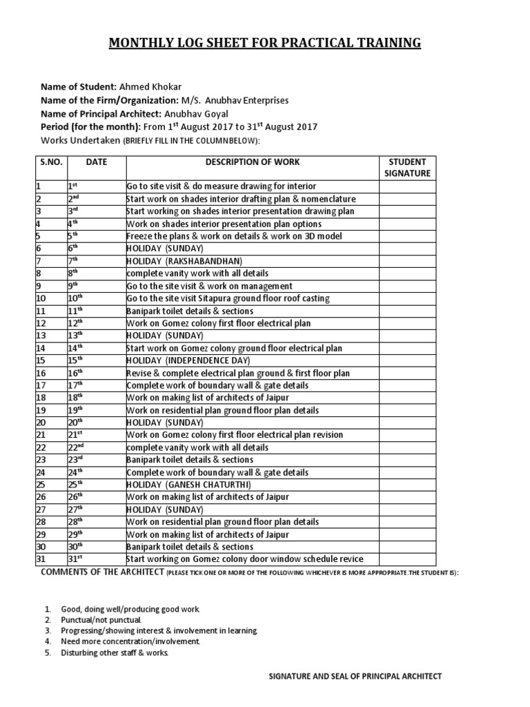 Monthly Log Sheet For Practical Training | PDF | Culture Of Queensland ...