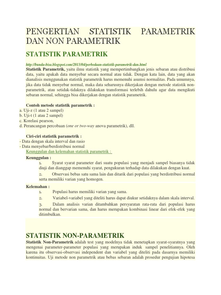 Pengertian Statistik Parametrik Dan Non Parametrik | PDF