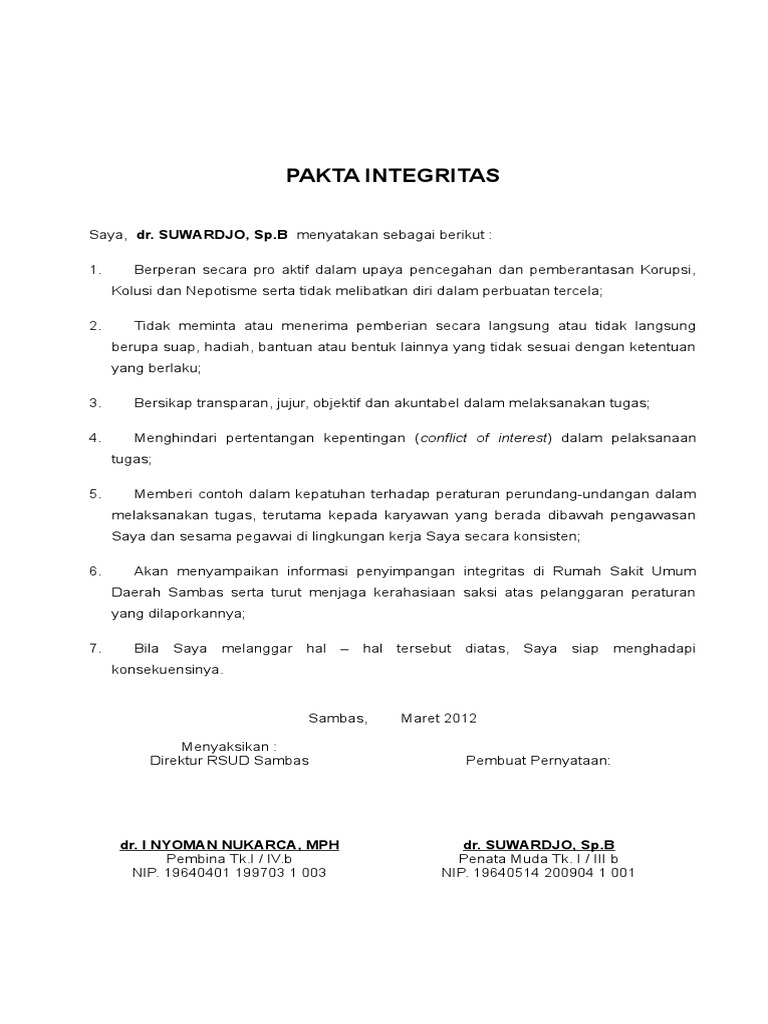 Pakta Integritas | PDF