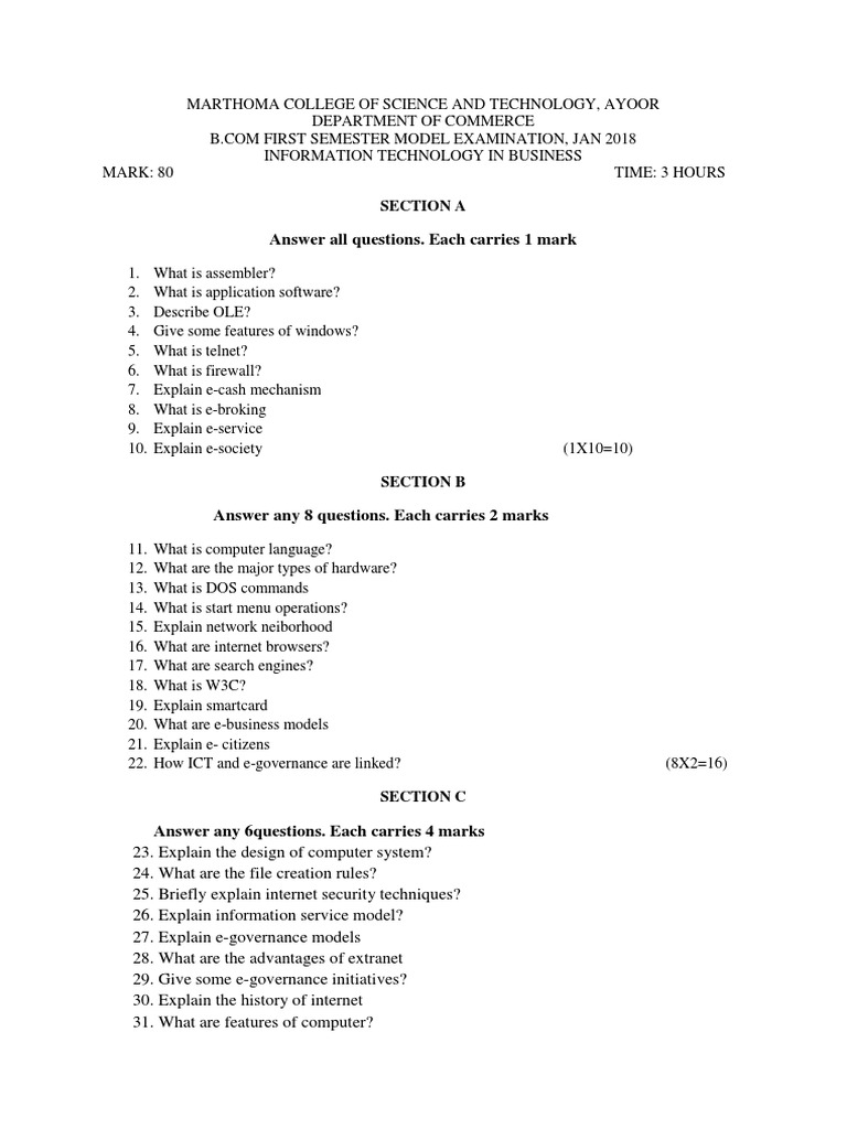 Answer All Questions. Each Carries 1 Mark: Section A | PDF