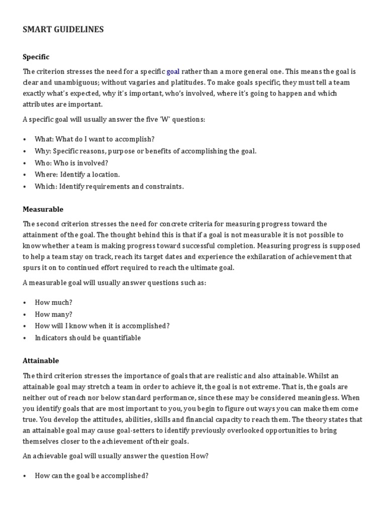 Smart Guidelines: Specific | Download Free PDF | Goal | Cognition