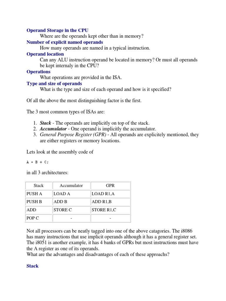 Operand Storage and ISA Types Explained | PDF | Central Processing Unit ...