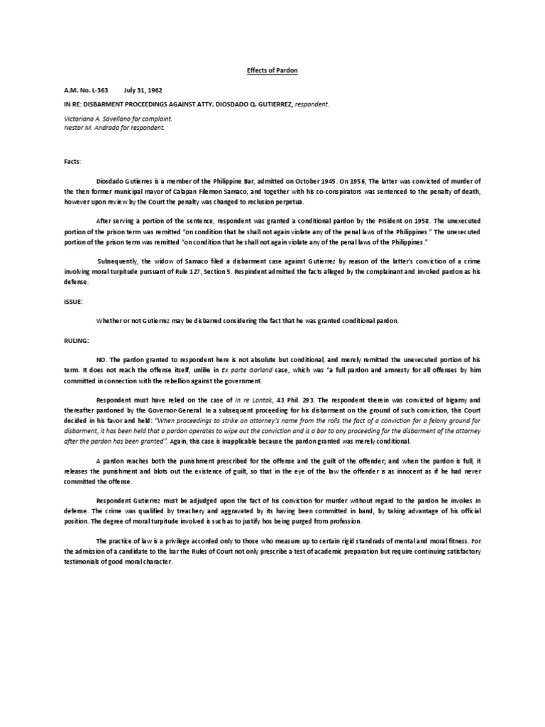 The Effects of a Conditional Pardon on Attorney Disbarment Proceedings ...