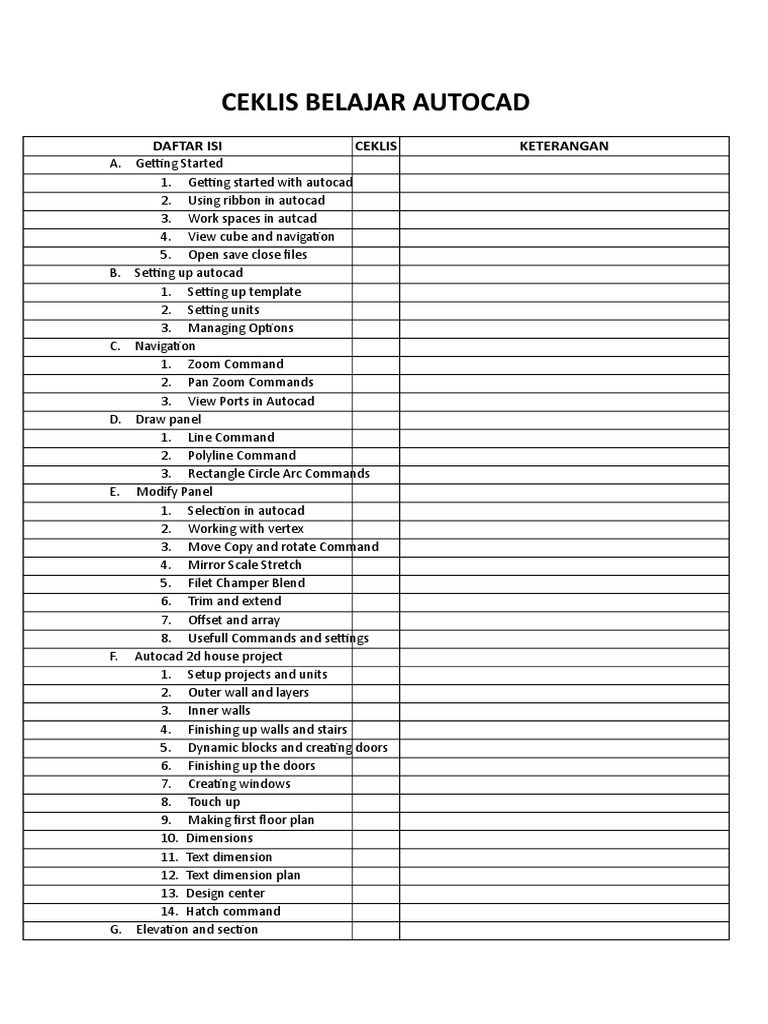 Autocad Checklist for Beginners | PDF | 3 D Computer Graphics | Auto Cad