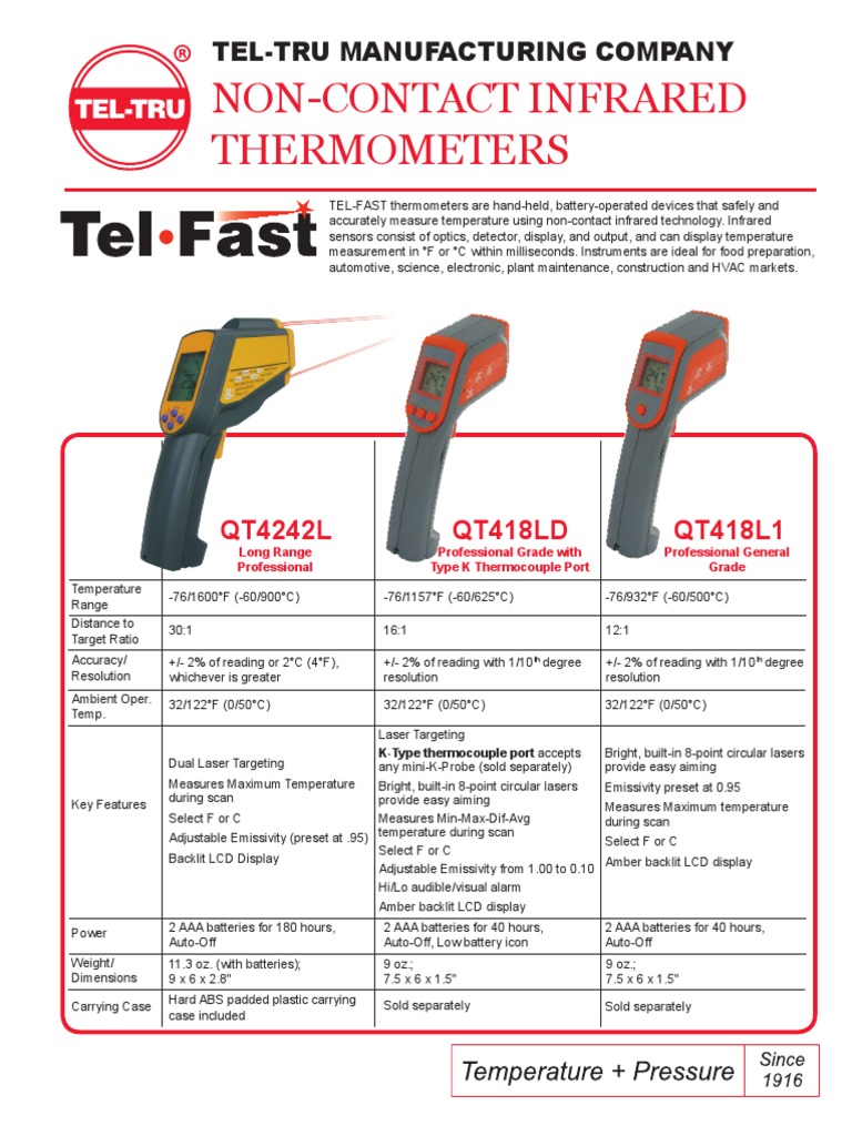Non-Contact Infrared Thermometers: Tel-Tru Manufacturing Company | PDF ...