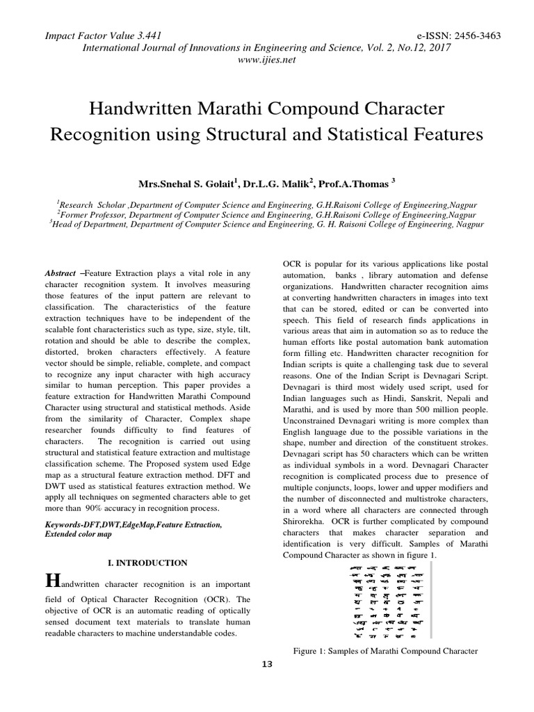 Handwritten Marathi Compound Character Pdf Pdf Optical Character Recognition Algorithms