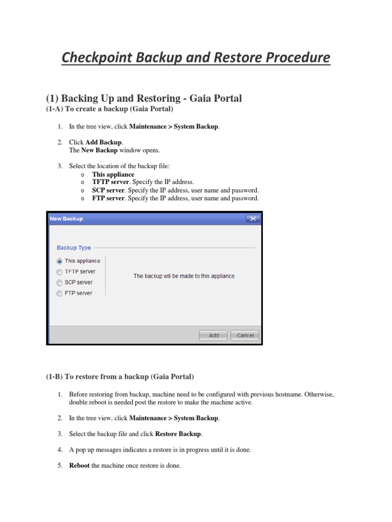 Checkpoint Backup and Restore Procedure | PDF