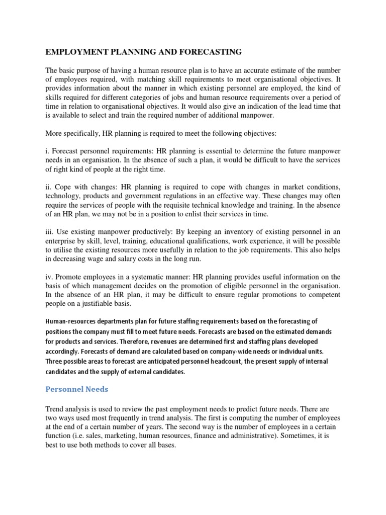 Employment Planning and Forecasting Guide | PDF | Human Resources ...