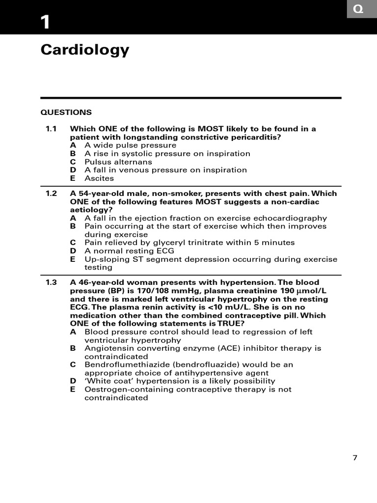 MCQs - Cardiology | PDF | Heart | Cardiology
