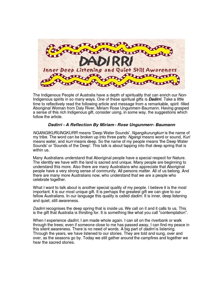 Dadirri Inner Deep Listening M R Ungunmerr Bauman Refl | PDF ...