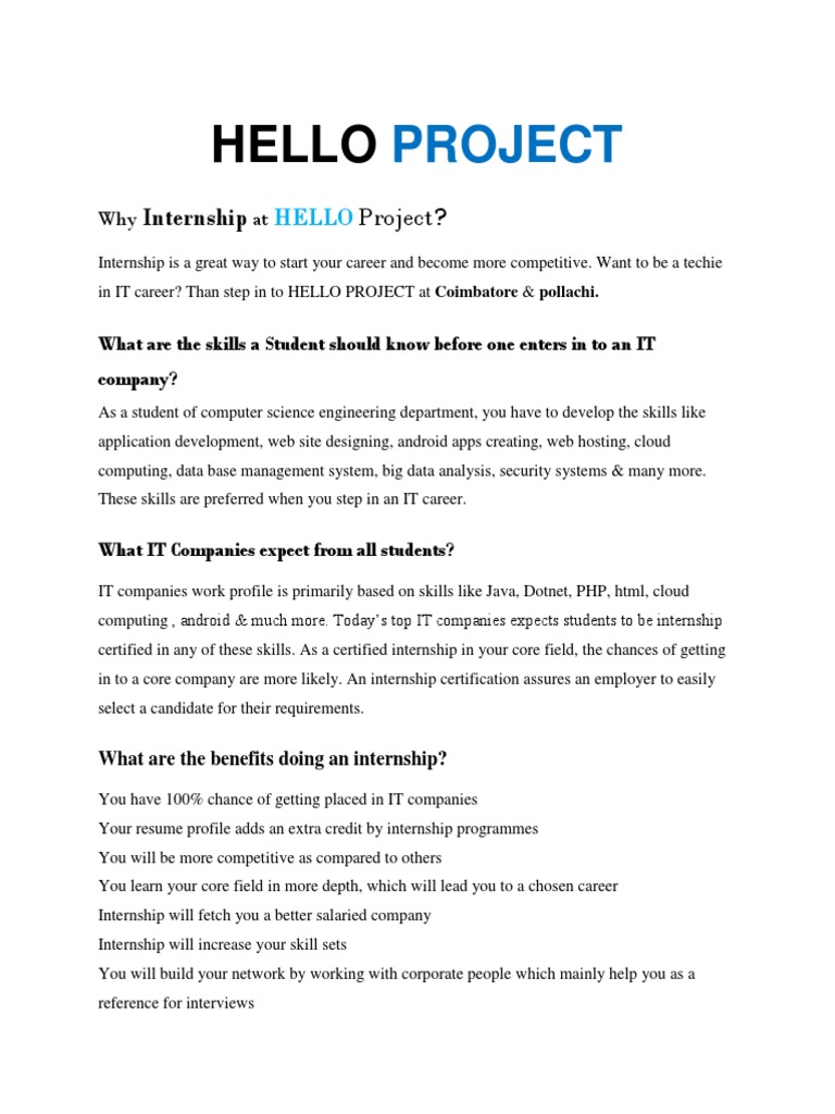 Hello: Project | PDF | Internship | Job Hunting