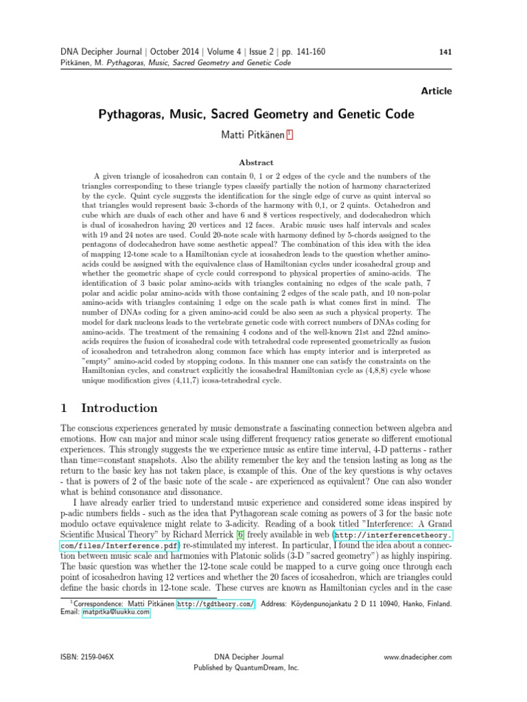 Pythagoras, Music, Sacred Geometry and Genetic Code: Article | PDF ...