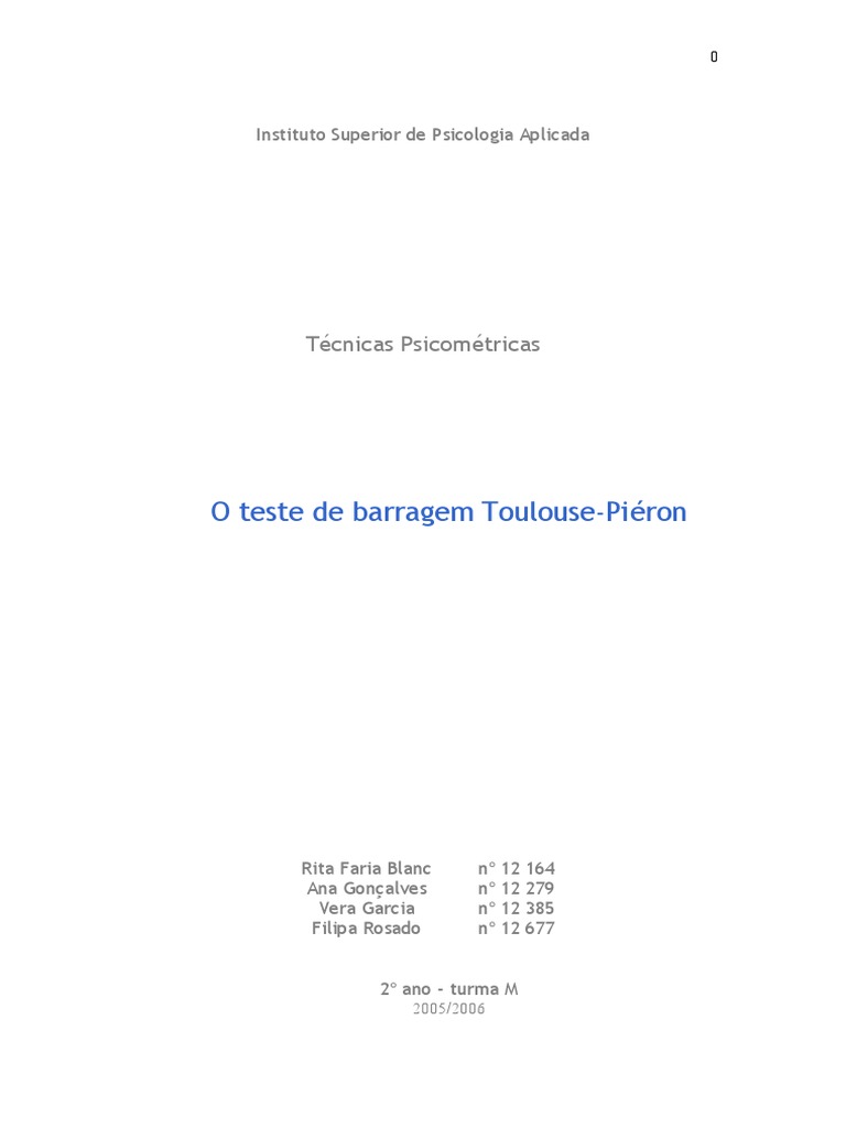 Teste de barragem Toulouse-Piéron: evolução e utilizações atuais | PDF ...