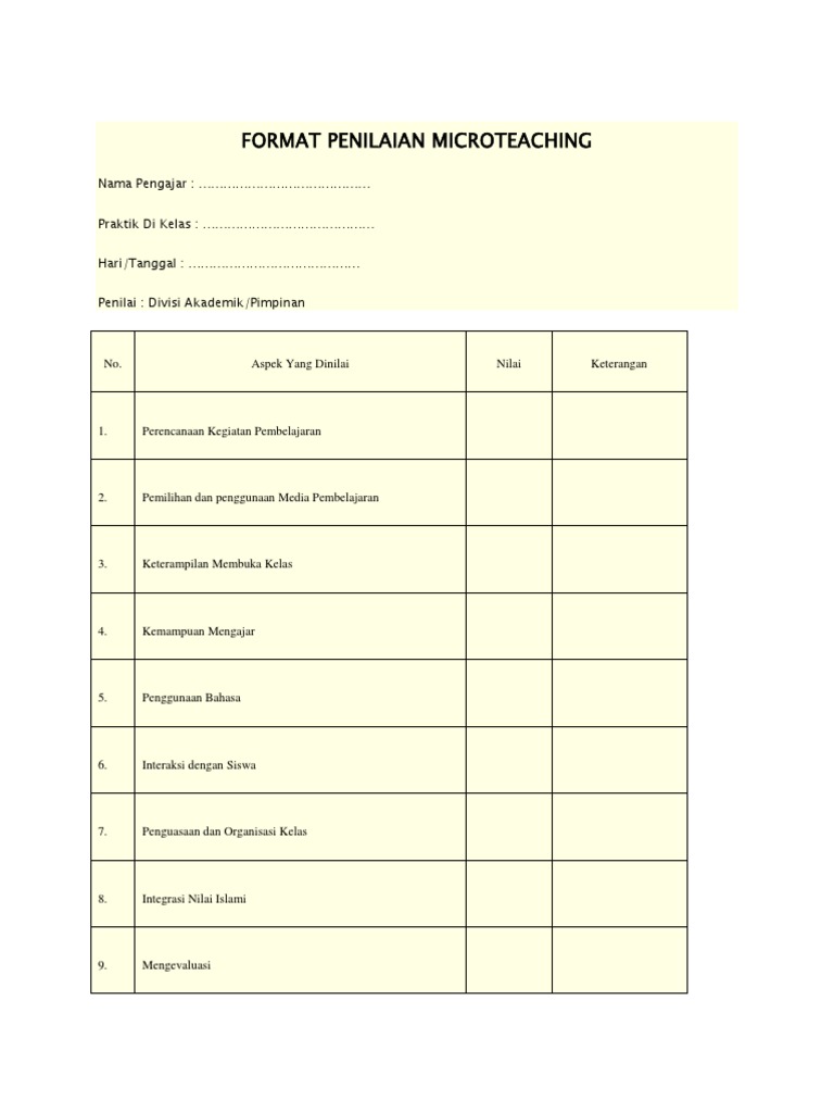 Format Penilaian Microteaching | PDF