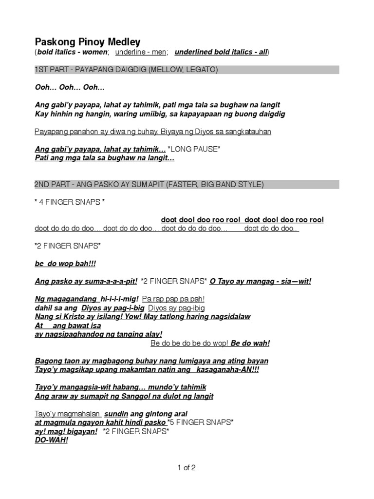 Paskong Pinoy Medley Lyrics | PDF