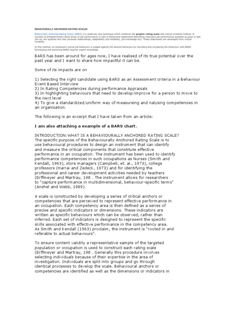 Behaviorally Anchored Rating Scales | PDF | Performance Appraisal ...