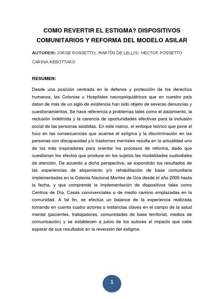 Reforma del Modelo Asilar y Estigma | PDF | Invalidez | Salud mental