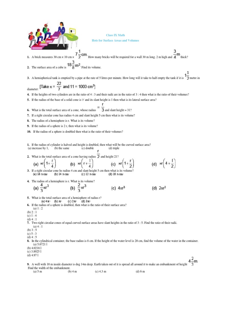 Class IX Math Hots For Surface Areas and Volumes | PDF | Volume | Sphere