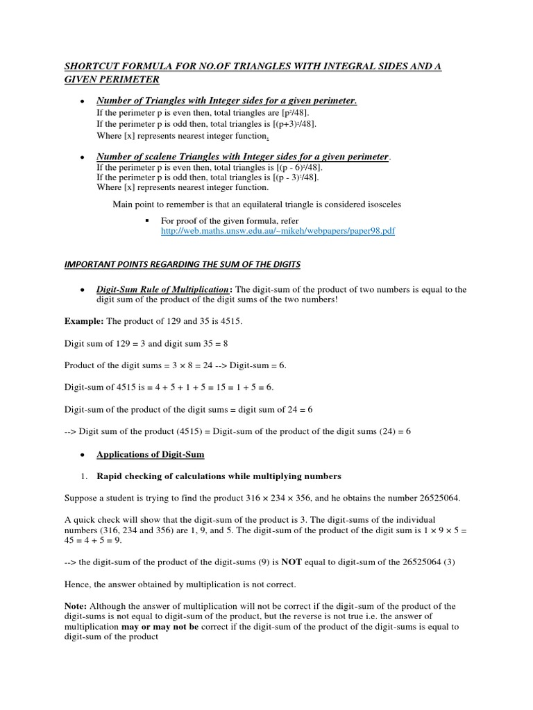 Shortcut Formula For No - of Triangles With Integral Sides and A Given ...