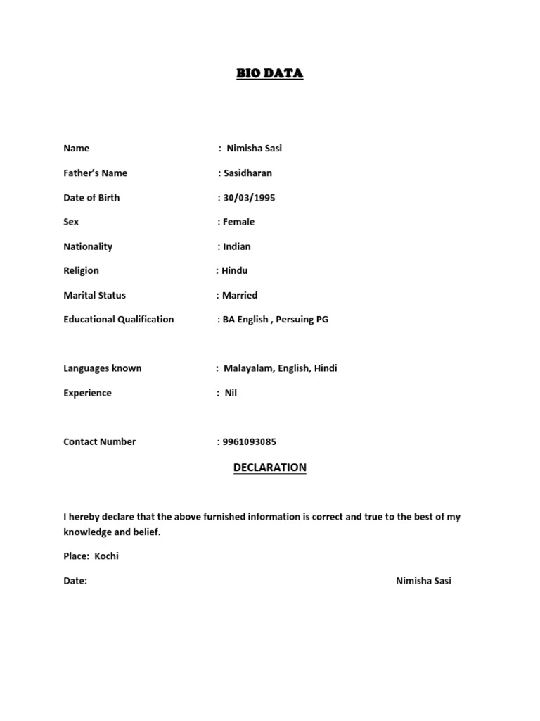 Bio Data | PDF