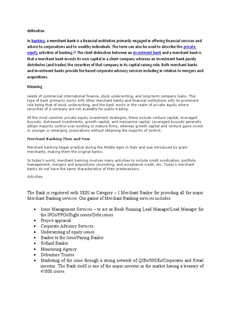 Overview of Merchant Banking Services | PDF | Private Equity | Banks
