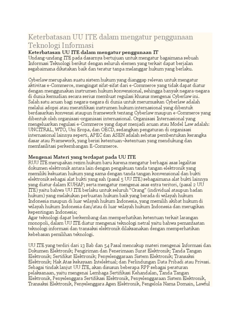 Keterbatasan UU ITE dalam Teknologi | PDF